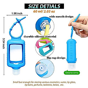 4 Pack Travel Size Plastic Clear Bottles w/Silicone Sleeve Refillable Empty Squeeze Containers Leakproof Flip Cap Keychain Bottles Hand Sanitizer Holder for Backpack Travel Outdoor (60ml/2oz) (A)