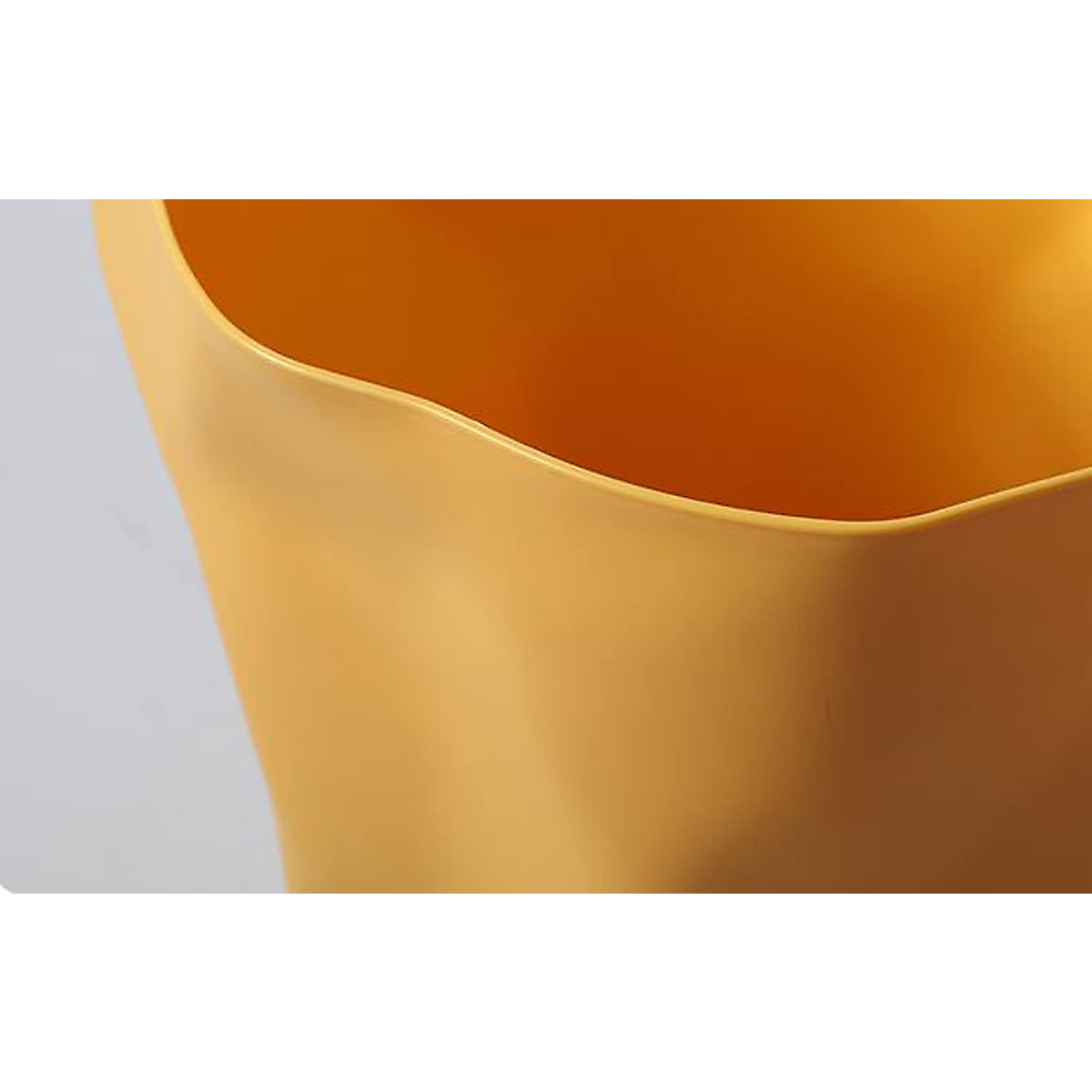 Happiness Decoration Creativity Plastic Small Trash Can Wrinkle Living Room Wastebasket for Narrow Spaces Garbage Can Waste Container Bedroom,Bathroom,Kitchen,Office (Yellow), 4 Gallon