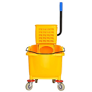Alpine Industries Mop Bucket & Side Wringer Combo - Heavy Duty & Commercial Janitorial Cart w/Spring Wringer on Wheels for Home & Industrial Cleaning - Commercial Mop Bucket for Business, Yellow