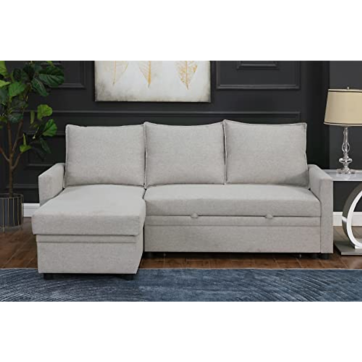 Devion Furniture Andy Sectional Sleeper Sofa Bed, Light Gray