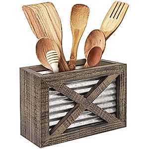 Autumn Alley Barn Door Rustic Kitchen Utensil Holder- Farmhouse Wooden Kitchen Utensil Holder- Galvanized Accents- Rustic Kitchen Decor- Farmhouse Details Add Charm to your Country Kitchen