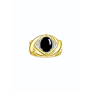 RYLOS Rings for Women 14K Gold Plated Silver Ring XOXO Hugs & Kisses 9X7MM Gemstone & Diamond Ring October Cabochon Onyx Jewelry for Women Size 7