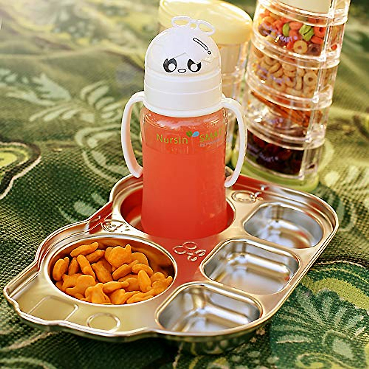 Innobaby Stainless Bus Plate, The Original, Rust Free, Safe Divided Platter, Mom Invented Fun Shape Plate Din Din SMART for Babies, Toddlers and Kids, BPA Free Plate