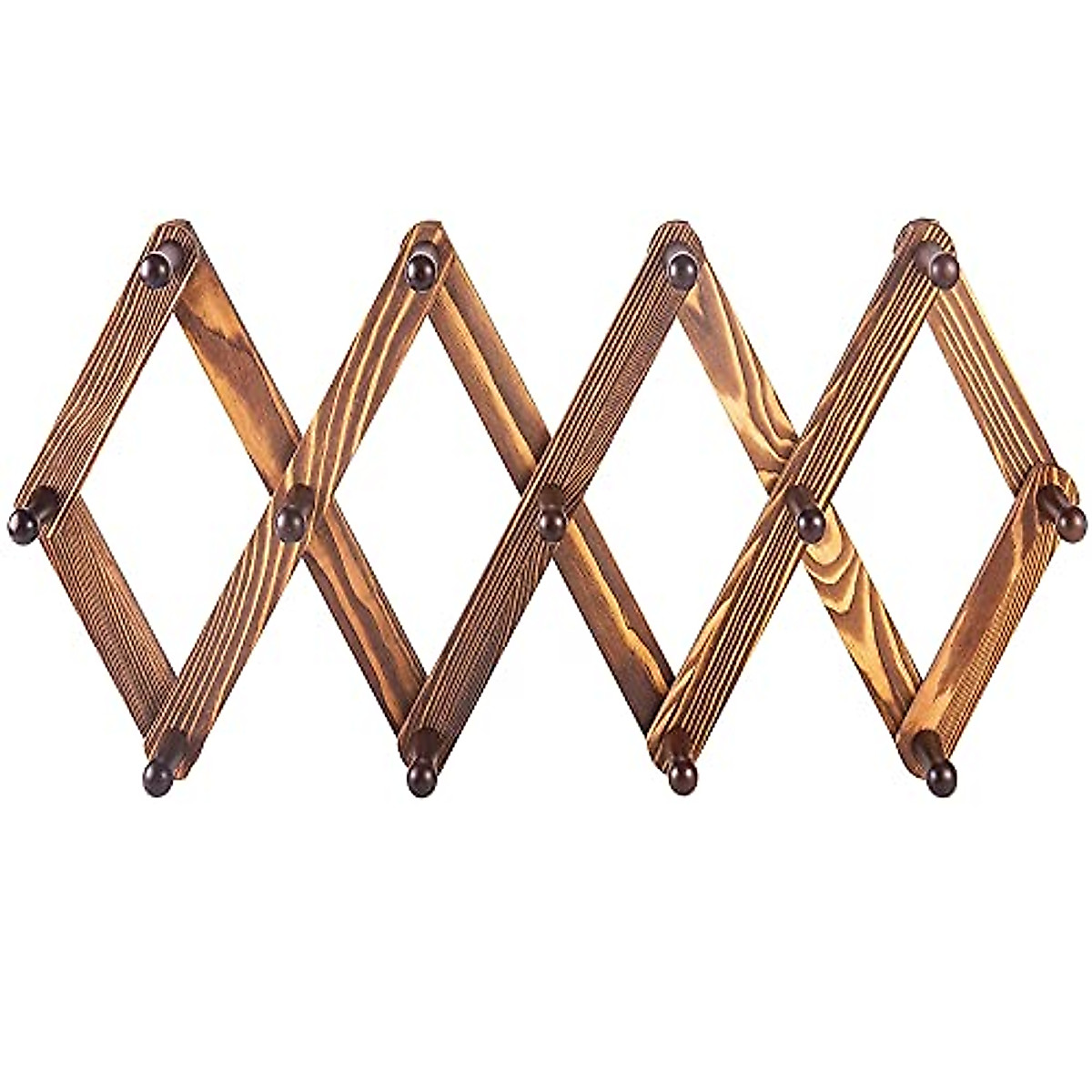HILIPE Accordion Style Wooden Expandable Coat Rack Wall Mounted 13 Pegs Hook for Hat Coffee Mug Key Jacket Bag Towel Umbrella Porch (Retro Brown)