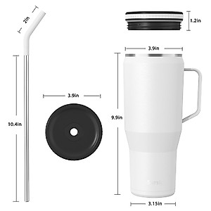 Sursip 50 oz Tumbler with Handle and Straw Lid - Stainless Steel Vacuum Insulated Coffee Cup Travel Mug, Keeps Drinks Cold up to 24 Hours - Sweat Proof, Dishwasher Safe, Cupholder Friendly - White