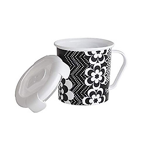 French Bull 23 oz Soup Mug With Handle and Vented Lid Food Storage-Cool Grip Leak Proof Dishwasher and Microwave Safe Lunch Travel Airtight (Mosaic B&W)