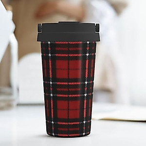 WANGXUEE Red and black plaid Print 500ml Stainless Steel Travel Tumbler Double Wall Vacuum Insulated Coffee Mug