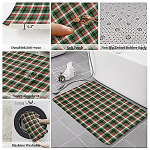 Merry Christmas 2 PCS Memory Foam Kitchen Mats, Water Absorbent Kitchen Rugs, Anti-Skid Kitchen Mat and Rug for Kitchen, Floor Home, Office, Laundry, Sink Red Green Plaid Geometric Tiled Texture
