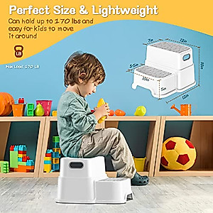 Step Stools for Kids, 2 Step Stool with Anti-Slip Surface and Rubber Bottom, Toddler Step Stool Poop Stool for Toilet Potty Training, Bathroom, Kitchen (Include 2 Ducks) Gray