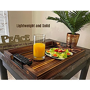 Bamboo Serving Tray- Decorative Wooden Tray 19.5 x 13.5 inches with Metal Handles, Including 4 Round Wooden Coasters, Lightweight Breakfast Tray, Coffee Table Tray, Living Room Tray, by D-homedeals