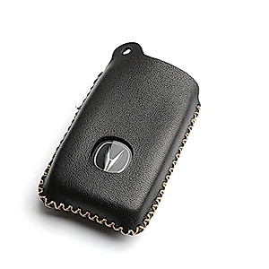 WFMJ Leather for Acura RDX RLX ILX MDX TLX Smart Remote 4 Buttons Key Case Holder Cover Fob Chain (Black)
