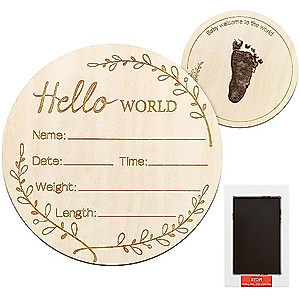 ZIEYOMI Baby Announcement Sign, Hello World Newborn Sign, Wooden Baby Name Sign for Nursery, Birth Announcement Sign for Hospital, Welcome Baby Sign Announcement Board for Photo Prop Baby Shower