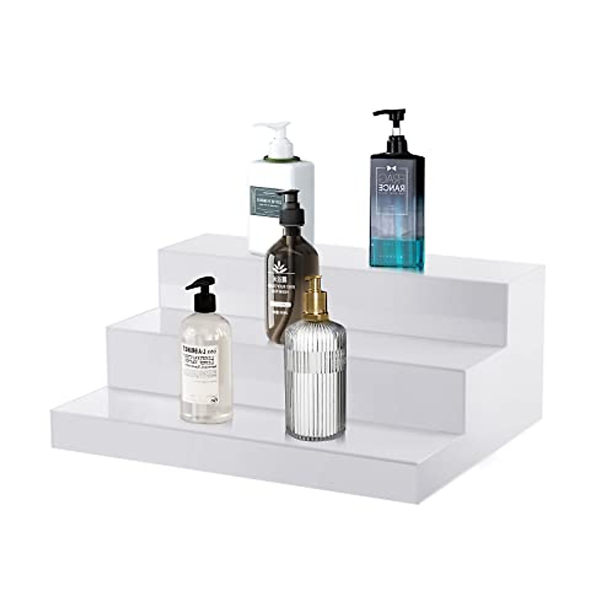 CiaoHER Large Acrylic Wine Liquor Bottle Rack 3 Tier White Countertop Riser Display for Bar Coffee Leisure Station Retail Store Shop Grocery Collection Organizer Stand (16''-1pack)