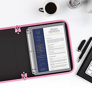 ZOOPIP Fireproof 3 Ring Binder with Zipper, 1.5 Inch D Rings Hold up 375 Sheets of 8.5" x 11" (A4), Compatible with Clear Page Protectors, Built-in Net and Pen Holder(Pink, 1 Pcs)