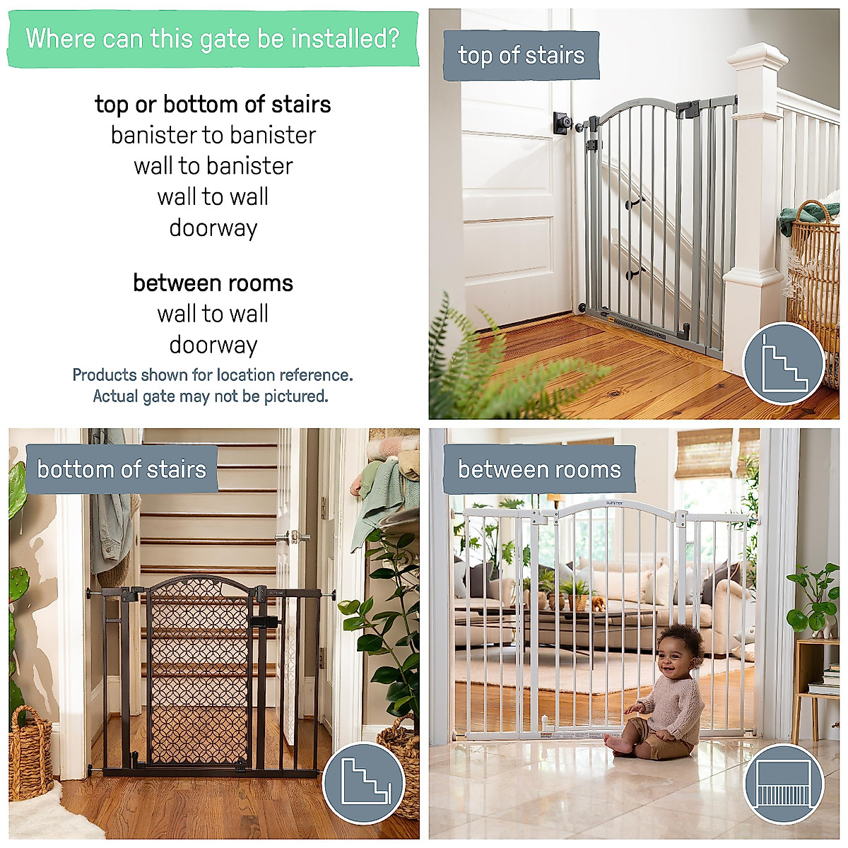 Summer Infant Extra Tall & Wide Safety Pet and Baby Gate, 29.5"-53" Wide, 38" Tall, Pressure or Hardware Mounted, Install on Wall or Banister in Doorway or Stairway, Auto Close Walk-Thru Door - White