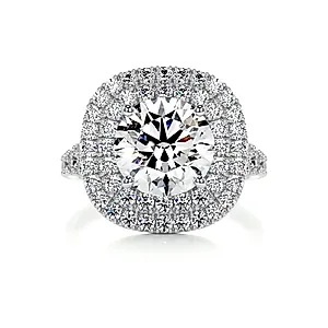 Solid Gold Handmade Engagement Rings 2 CT Round Cut Moissanite Diamond Double Halo Bridal Wedding Ring for Anniversary Propose Gift (10K Solid White Gold)