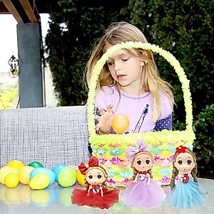 JIABNUKKN Easter Basket Stuffers Eggs Filled 6 Pack Large Eggs with Cute Dolls Inside, Easter Gifts Colorful Easter Egg Stuffers for Toddlers Kids EasterToys