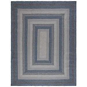 SAFAVIEH Braided Collection Area Rug - 8' x 10', Grey & Blue, Handmade Country Cottage Reversible Cotton, Ideal for High Traffic Areas in Living Room, Bedroom (BRD652B)