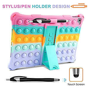 DETUOSI Silicone Case Compatible with ipad 9th Generation 2021/ 8th Generation 2020/ 7th Generation 2019, with Shoulder Strap & Stylus Pen, Soft Lightweight Multi-Angle Stand Cover, Dazzling Pink