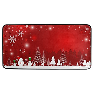 Kitchen Rugs Christmas Tree Snowman Design Non-Slip Soft Kitchen Mats Bath Rug Runner Doormats Carpet for Home Decor, 39" X 20"