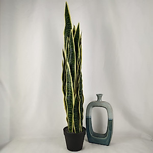 Ailimama Artificial Snake Plant 39 Inch Yellow Fake Sansevieria, Perfect Faux Plants for Home Garden Office Store Decoration