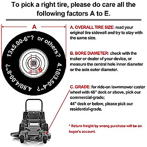 2 New Commercial-grade 13x6.50-6 Flat-Free Lawn Mower Smooth Tires with Steel Rim for Lawn Mower (Deck 36"-68") & Garden Tractor 136506 ---Hub Length 4"-7.1"---Bore φ5/8"