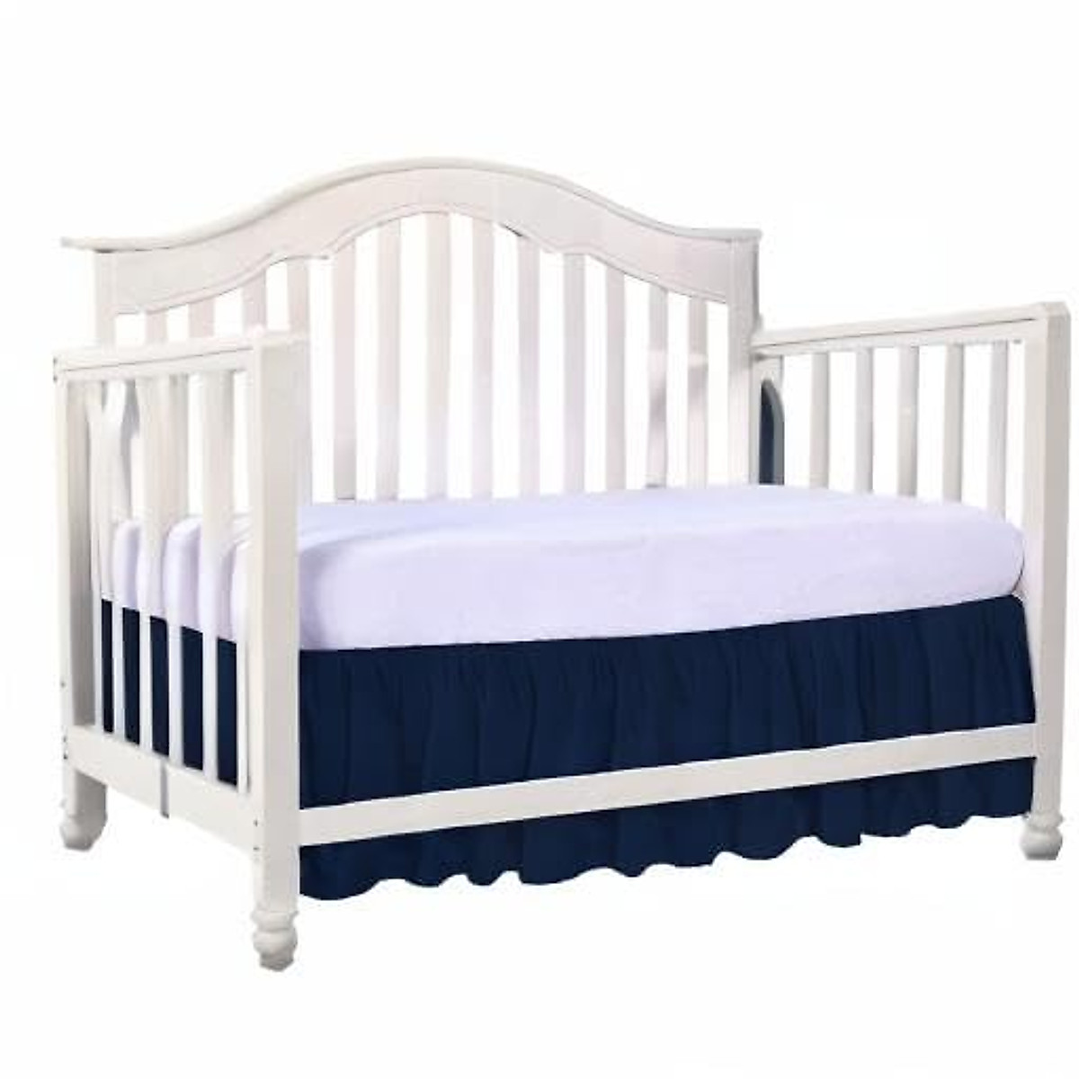 Navy Blue Crib Bed Skirt Dust Ruffle, Split Corner 100% Natural Cotton Nursery Crib Toddler Bedding Skirt for Baby Girls or Boys, Infant Crib Bed Skirt Ruffled with Split Corners, 14" Drop