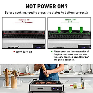 Indoor Smokeless Grill Techwood 1500W Electric Grill with Tempered Glass Lid & LED Smart Control Panel, 8-Level Control Korean BBQ Grill with Removable Grill Plate, Stainless Steel (Silver)