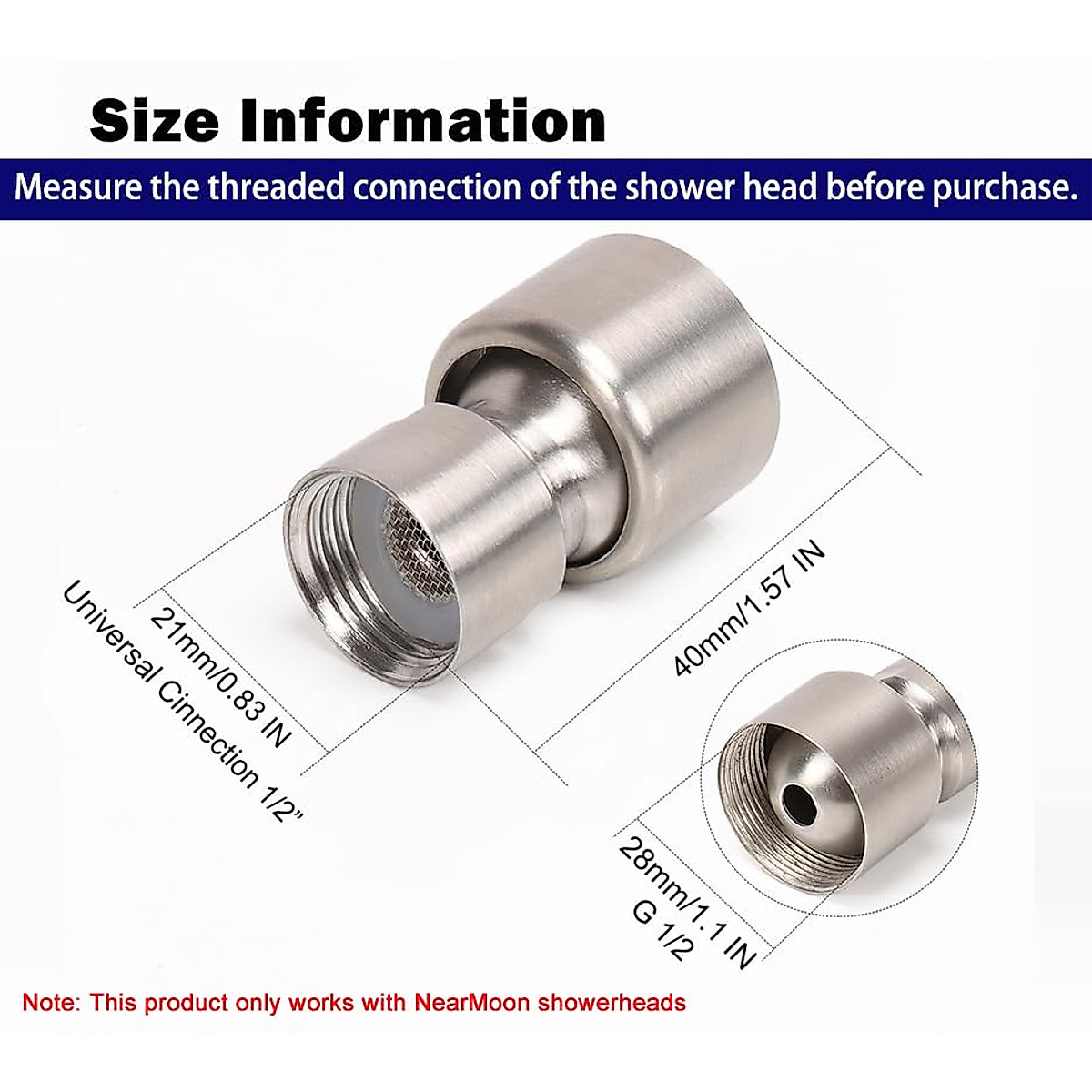 NearMoon Shower Head Swivel Ball Adapter- Solid Brass Shower Connector Adjustable Swivel Ball for 8 Inch ShowerHead Replacement Ball Joint (Brushed Nickel)