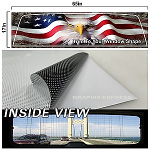 GRAPHIX EXPRESS Truck Back Window Graphics - Bald Eagle American Flag Decal (P534) - USA Flag with Eagle - Universal See Through Rear Window Vinyl Wrap - Full Window Decals for Trucks