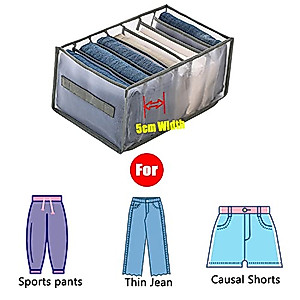 Wardrobe Clothes Organizer, 7 Grid Washable Jeans Drawer Organizer with Compartment Storage Box,Foldable Drawer Closet Clothing Organizer Basket for T-Shirt,Set of 2 (Grey with Handle)