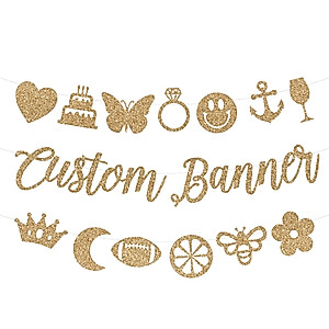 Custom Script Party Banner for Birthday, Wedding, and Party/Personalized Name Cursive Banner/Customizable/Gold/Silver
