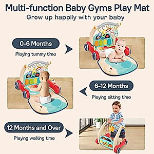 2 in 1 Baby Walker & Gym Play Mat,Sit-to-Stand Learning Walker, Baby Activity Mat with Play Piano, Early Educational Child Activity Center Tummy Time Mat for Infant Newborn Toddlers Boys Girls