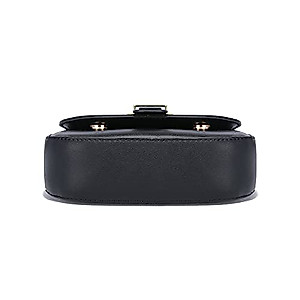 SUANNI Wide Strap Crossbody Bags,Small Leather Flap Shoulder Bag with Adjustable Strap,Designer Handbag Purse for Women(Black)