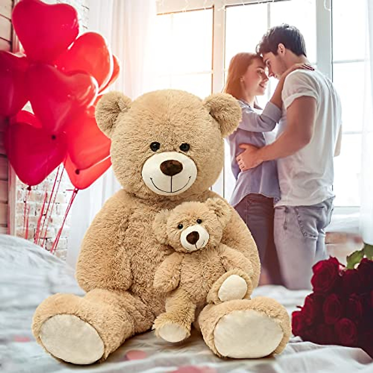 MorisMos Giant Teddy Bear Mommy and Baby Bear Soft Plush Bear Stuffed Animal for Teddy Bear Baby Shower, Tan, 39 Inches