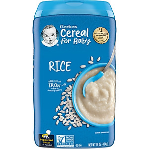 Gerber Cereal for Baby 1st Foods Rice Cereal, Made with Essential Nutrients for Supported Sitters, Non-GMO Project Verified, 16-Ounce Canister (Pack of 6)