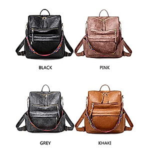 HUIUEITW Women Backpack Purse Fashion Multipurpose Design Handbags and Shoulder Bag PU Leather Travel bag (Khaki)