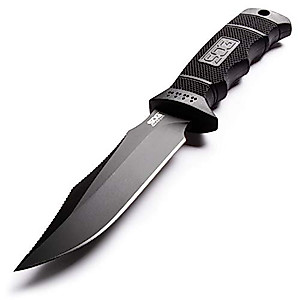 SOG Fixed Blade Knives with Sheath - SEAL Pup Elite Survival Knife, Hunting Knife w/ 4.85 Inch AUS-8 Bowie Knife Blade for a Tactical Knife (E37SN-CP)