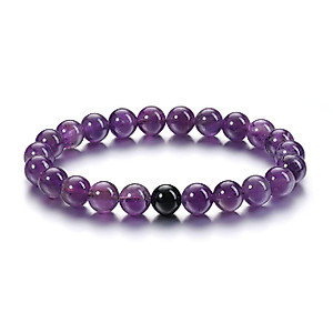 Jovivi 2pcs 8mm Black Obsidian & Amethyst Healing Crystal Stone Stretch Bracelets Handmade Natural Round Gemstone Beaded Energy Beads Chakra Bracelet for Women Men Couples Distance Gifts