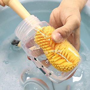 Silicone Bottle Cleaning Brush for Baby, 4-in-1 Baby Bottles Cleaner Set - Bottle/Straw/Nipple/Neck Brushes (Yellow)