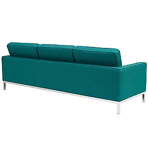 Modway Loft Upholstered Fabric Mid-Century Modern Sofa In Teal