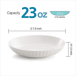 ZEN Pleats Porcelain Salad Pasta Bowls 23oz Set of 6 (White)
