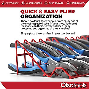 Olsa Tools Plier Organizer Rack Pliers Rack for Tool Box Drawer Storage (Red) | 2pc Plier Holder Holds 32 Pliers | Professional Grade