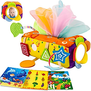UNIH Baby Tissue Box Toy, Montessori Toys for Infants Babies 6-12 Months, Tissue Box Baby Sensory Toys for 1 Year Old Boy Girl, Baby Infant Travel Toys Baby Toys 6-12 Months
