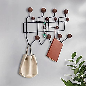 BJTDLLX Practical Coat Rack, Wall-Mounted Wooden Coat Rack, Modern Wall Hanger Candy Coat Hooks with Painted Solid Walnut Wooden Balls, Classic Mid Century Hat Clothes Coat Rack Hang It All