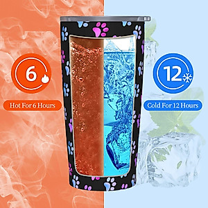 Paw Print Tumbler with Lid and Straw, Dog 20 Oz Stainless Steel Insulated Water Bottle Cup Coffee Mug
