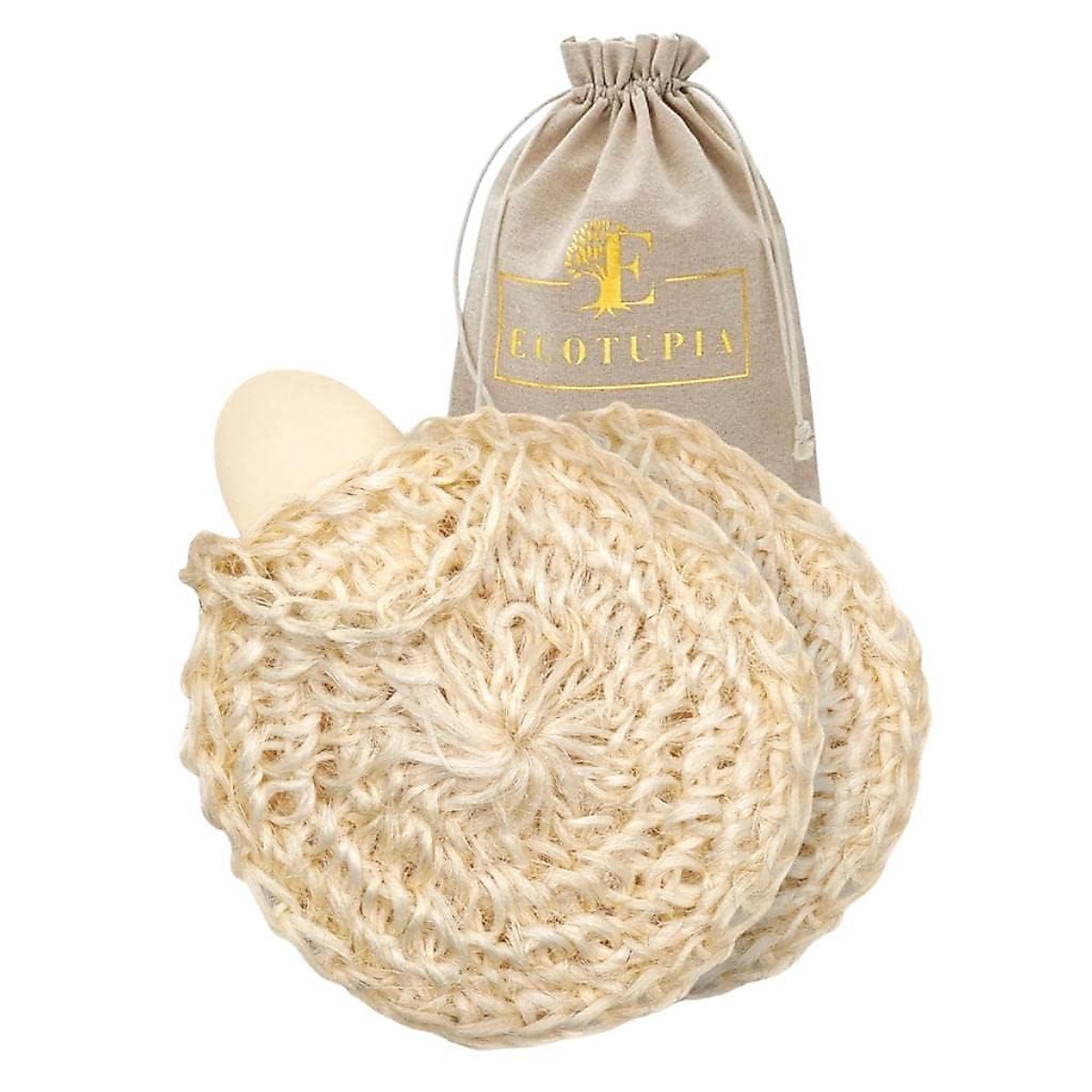 Natural Handwoven - Sisal Loofah - Body Scrubber Made from Premium Agave Fibers - Arabic - Turkish Style Shower loofah - Loofah Sponge with bar Soap Pouch - Loofah Exfoliating Body Scrubber (2-Pack)
