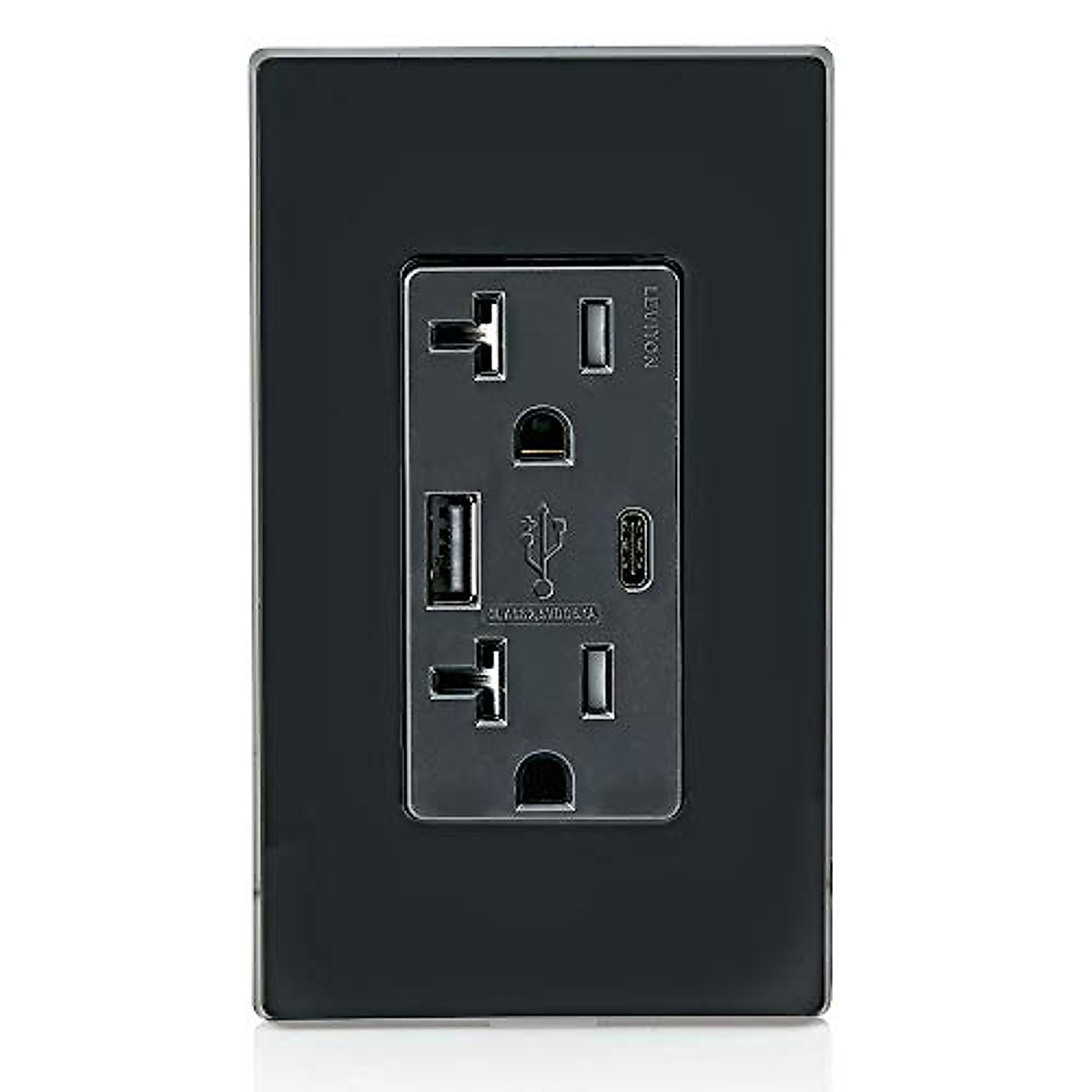 Leviton T5833-E 20-Amp Type-C USB Charger/Tamper Resistant Receptacle, Black