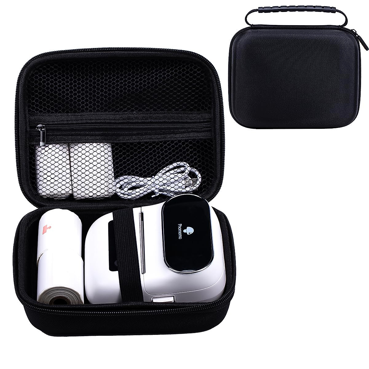 Phomemo Case 2025 Upgrade Version M110 M100 M150 M200 M221 Label Printer,M220 Thermal Label Maker, M04S Sticker Photo Printer Storage Holder Tape Paper Roll&USB Cable(Box Only)-Black