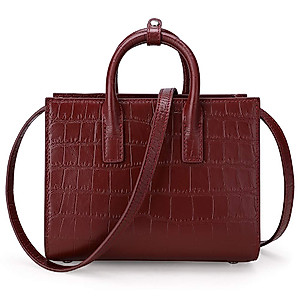 Women Handbags Leather Designer Top Handle Bags Crocodile Pattern Crossbody Shoulder Bags Wine Red Medium